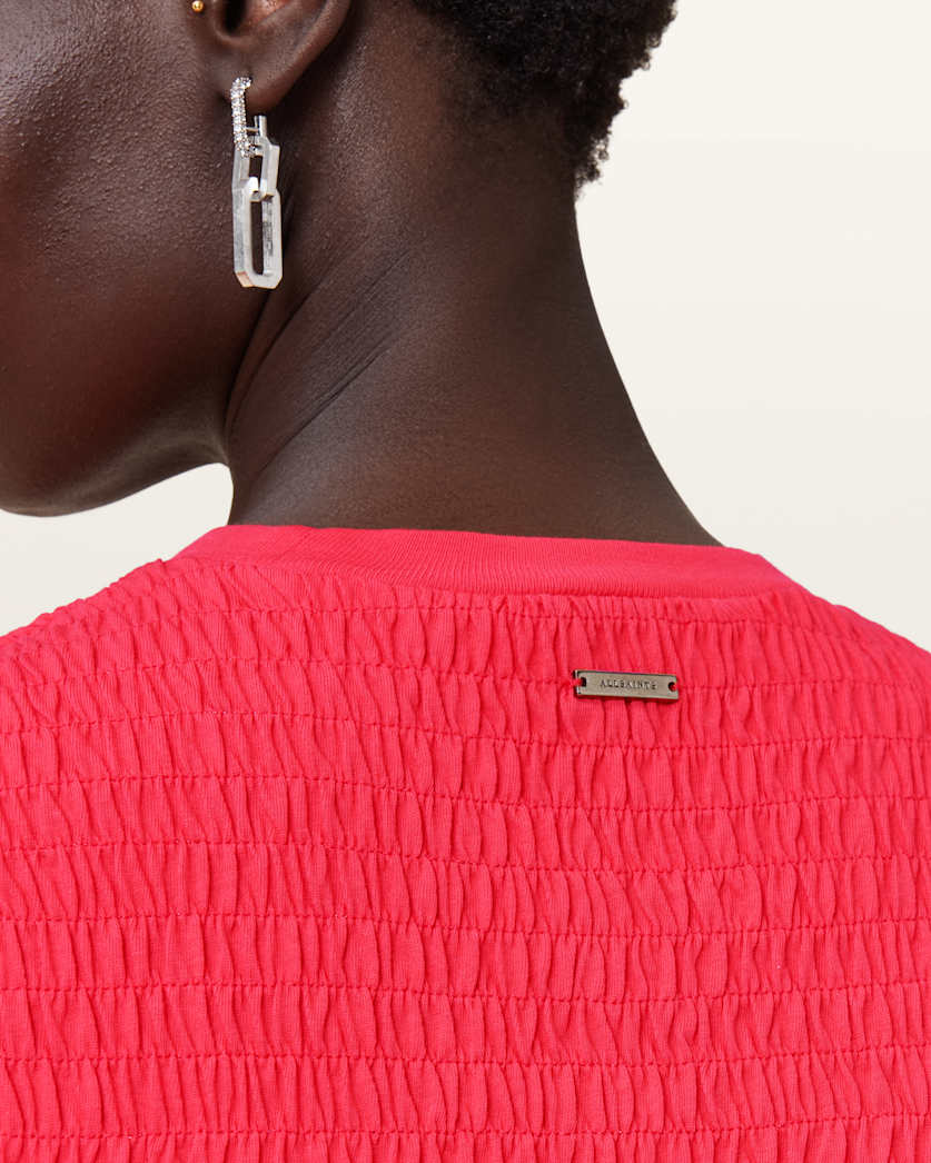 Dael Smocked Slim Top CRIMSON RED | ALLSAINTS